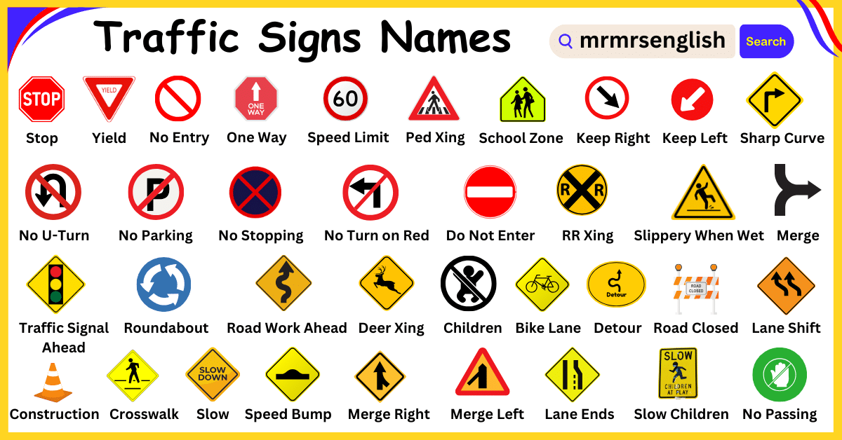Traffic Signs Name And Their Meanings with Pictures MR MRS ENGLISH