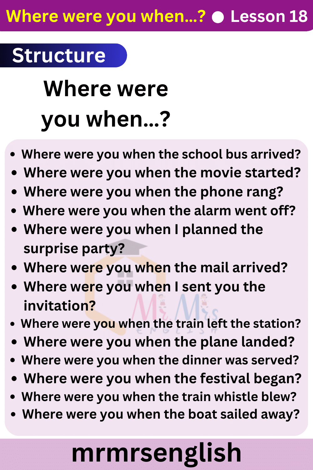 English Speaking Course Lesson 18 by Structures - MR MRS ENGLISH