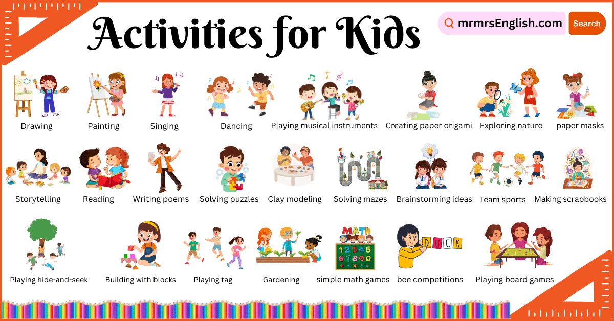 Different Activities for Kids in School with Pictures - MR MRS ENGLISH