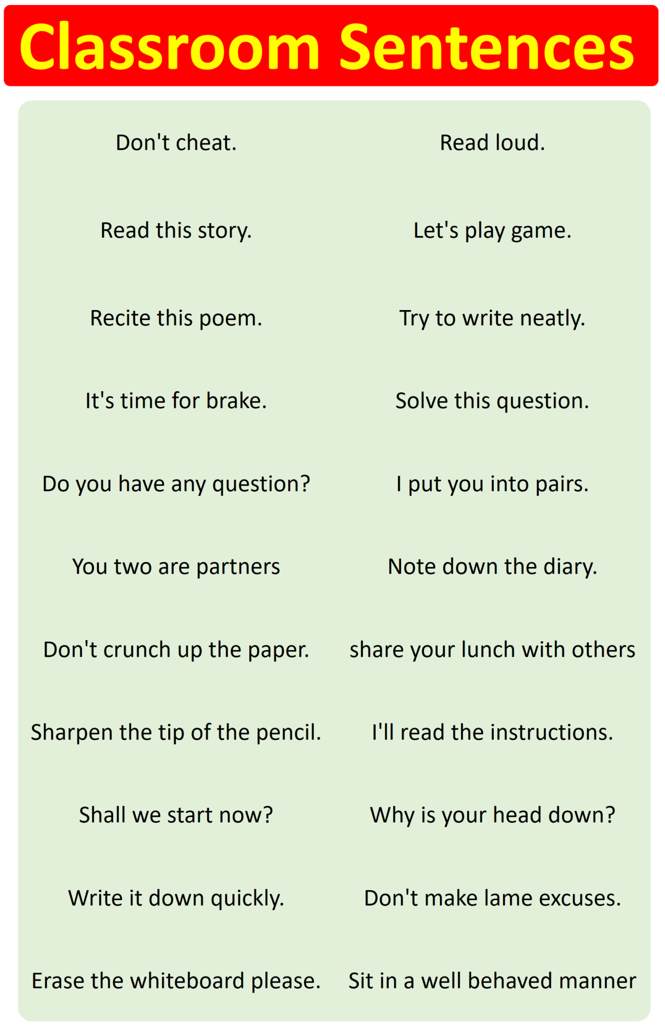 Classroom Sentences for Students | Conversation in Classroom - MR MRS ...