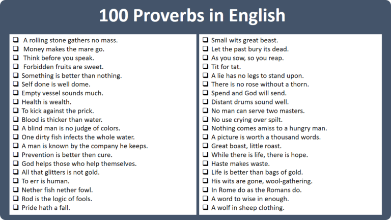 100 Common English proverbs in English | English Proverbs - MR MRS ENGLISH