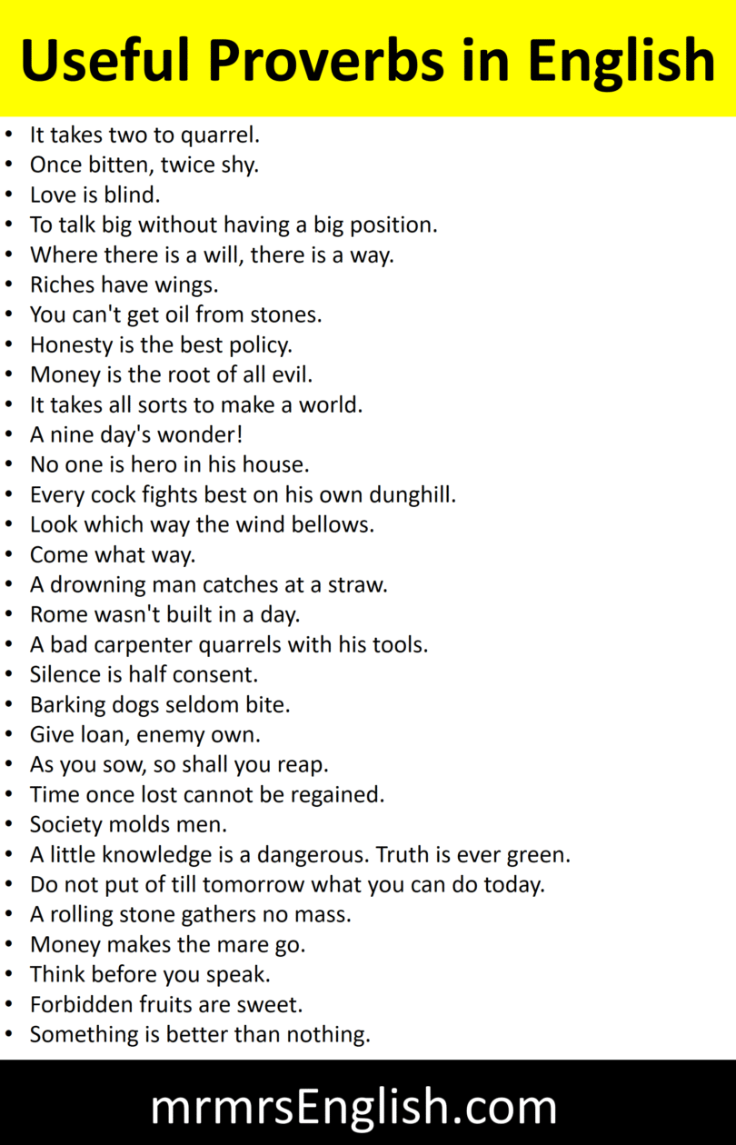 100 Common English proverbs in English | English Proverbs - MR MRS ENGLISH
