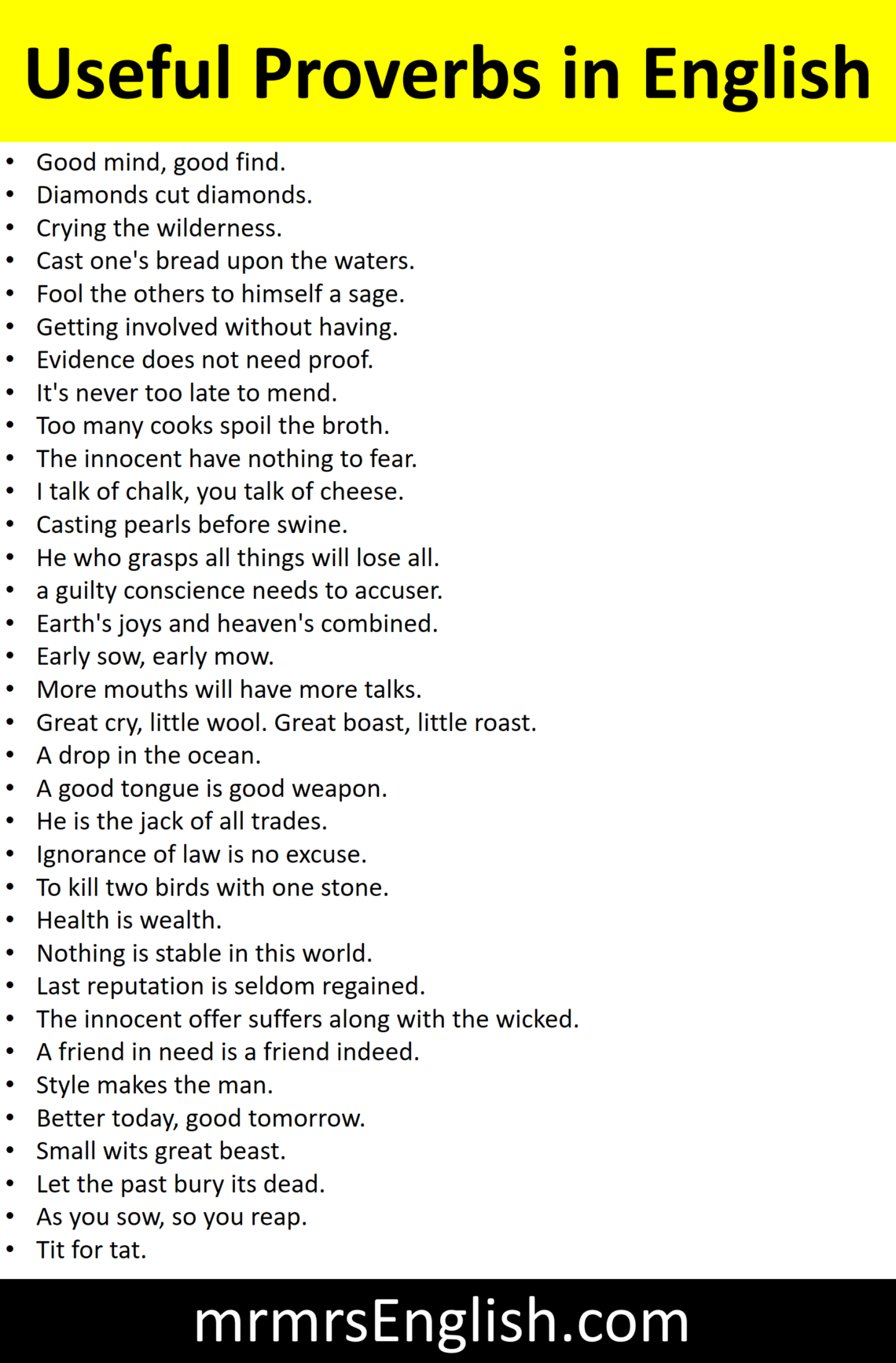 100 Common English proverbs in English | English Proverbs - MR MRS ENGLISH