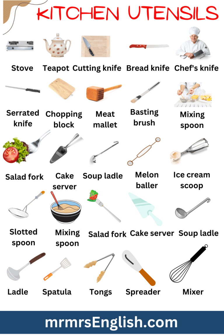 Kitchen Utensils Names Vocabulary with Pictures - MR MRS ENGLISH