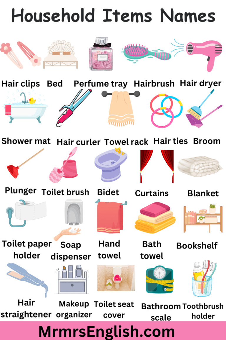 Household items Vocabulary Words with Their Pictures - MR MRS ENGLISH