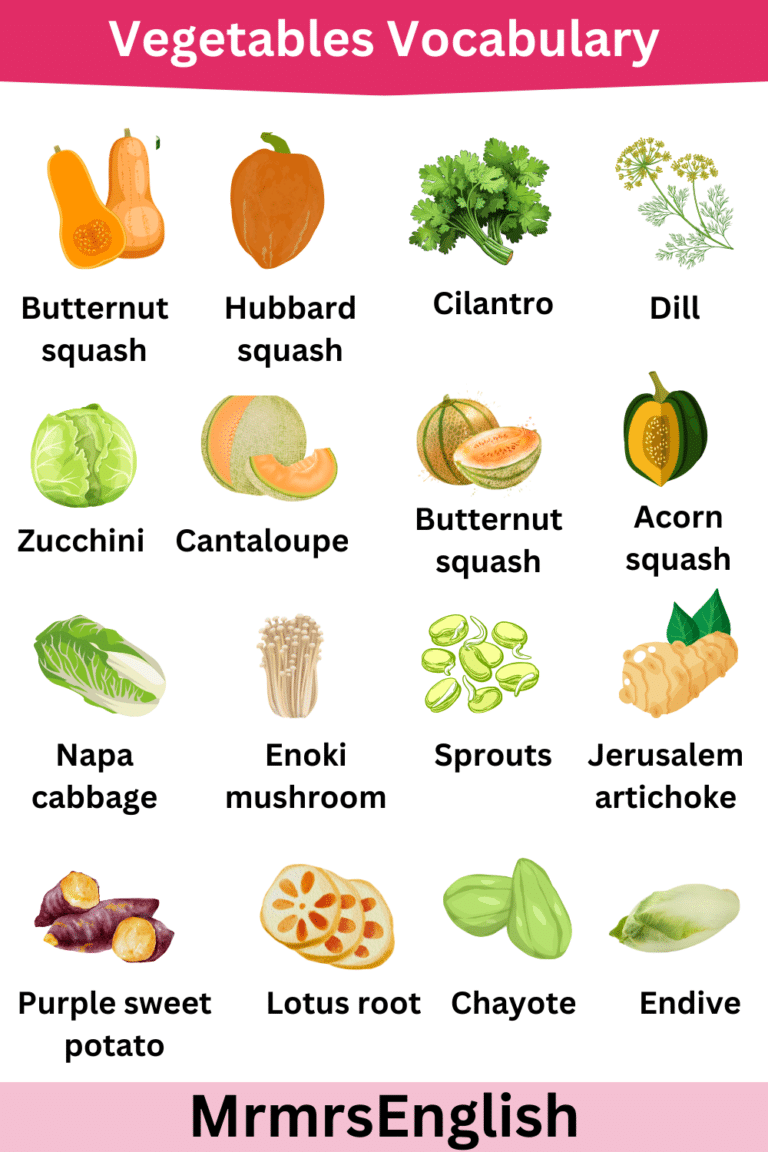 Vegetables Names Vocabulary Words with Pictures - MR MRS ENGLISH