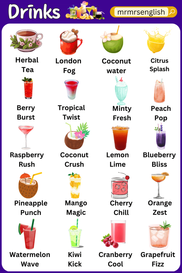 Different Types of Drinks Names in English with Pictures - MR MRS ENGLISH