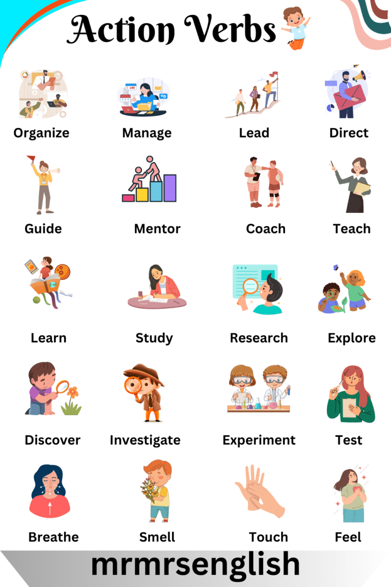 Common Action Verbs in English with Images - MR MRS ENGLISH