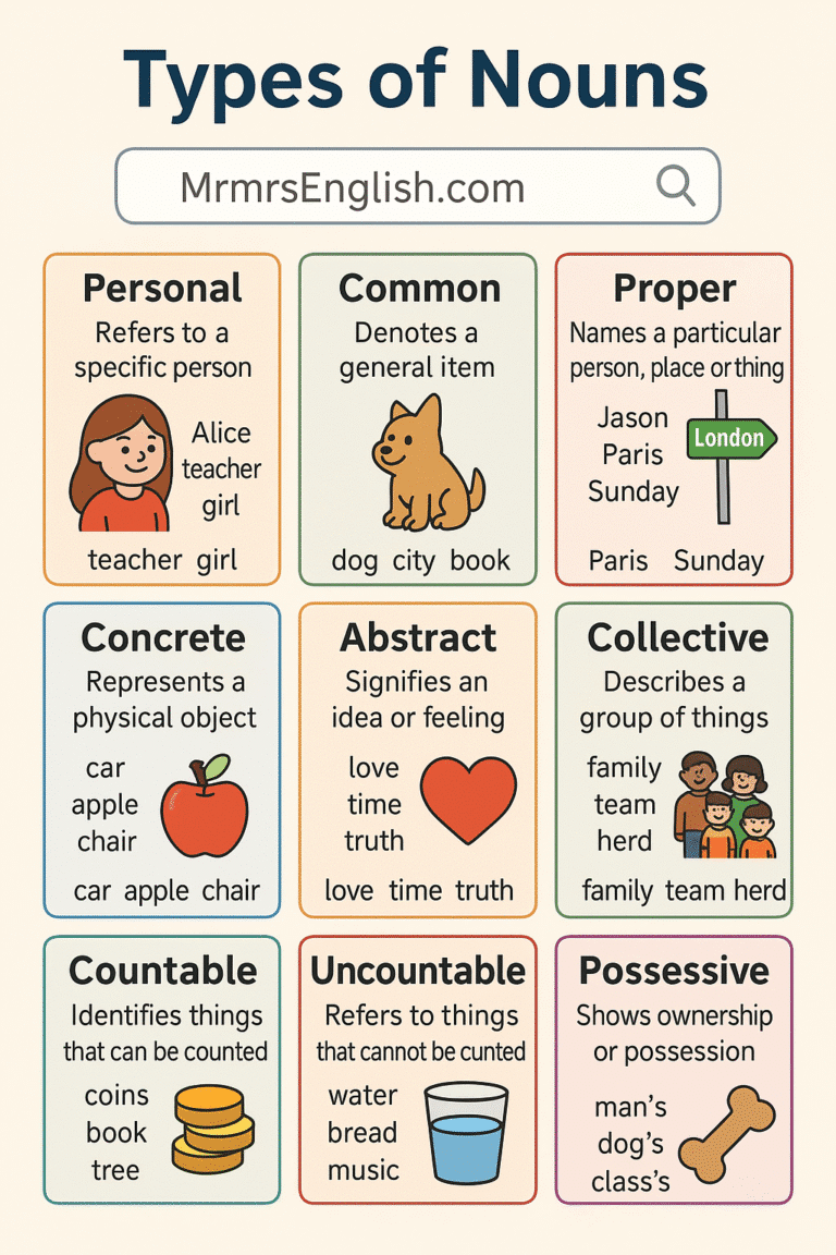 Types of Nouns with Examples and Definition in English - MR MRS ENGLISH