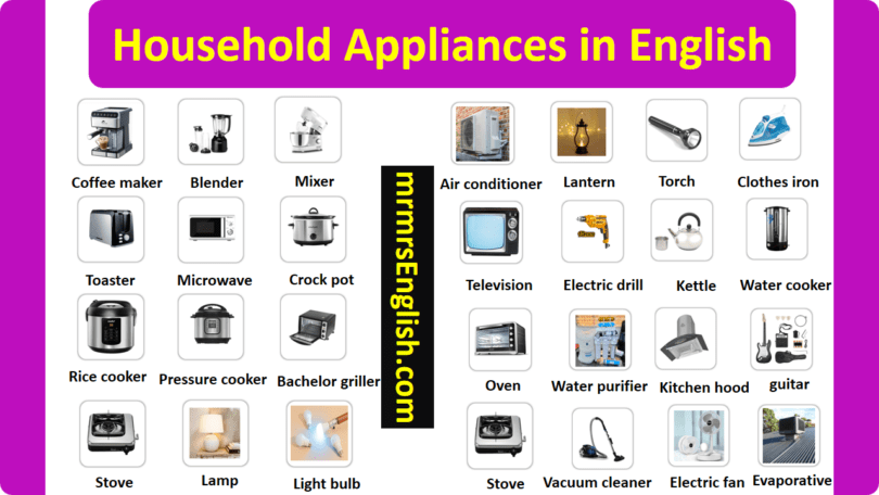 Household Devices and Appliances Names in English with Images - MR MRS ...
