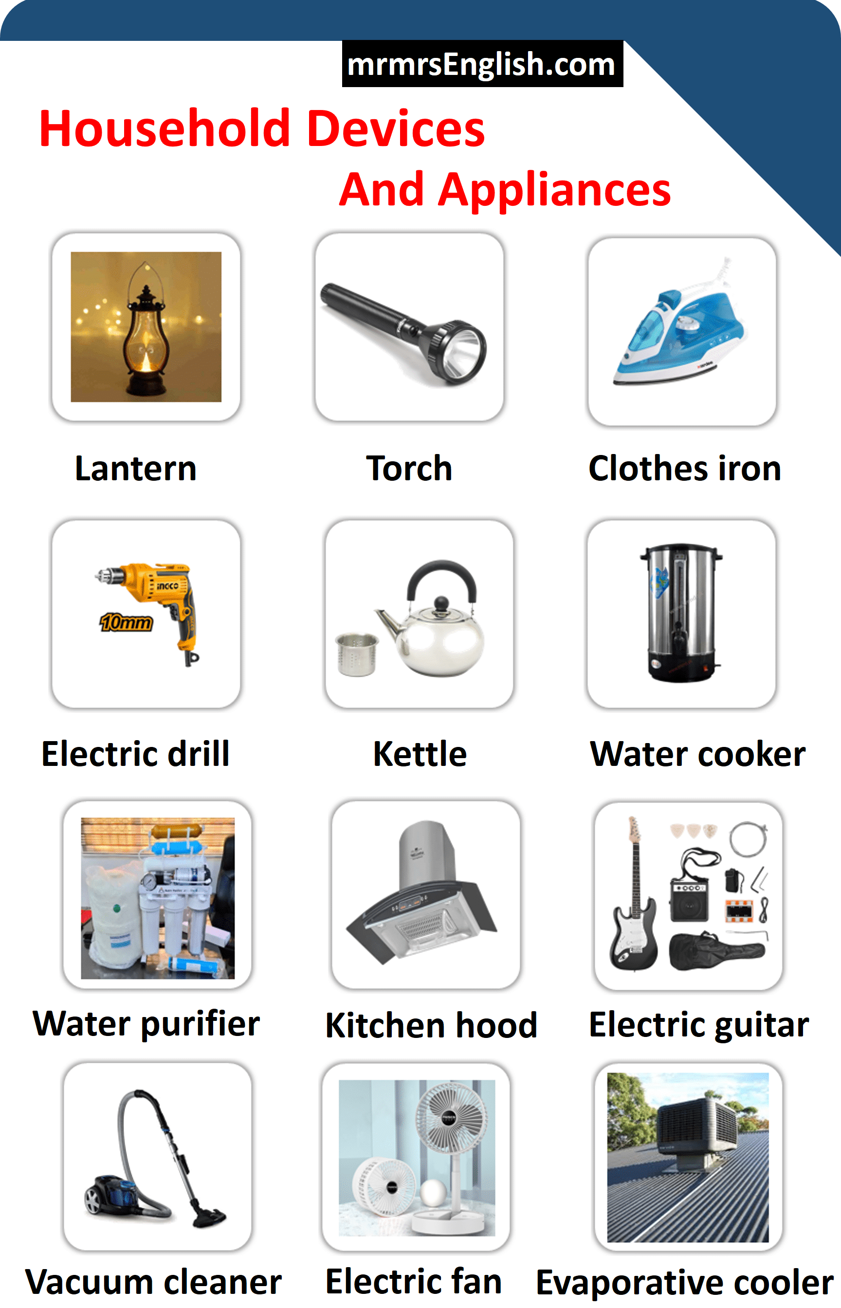 Household Devices and Appliances Names in English with Images - MR MRS ...