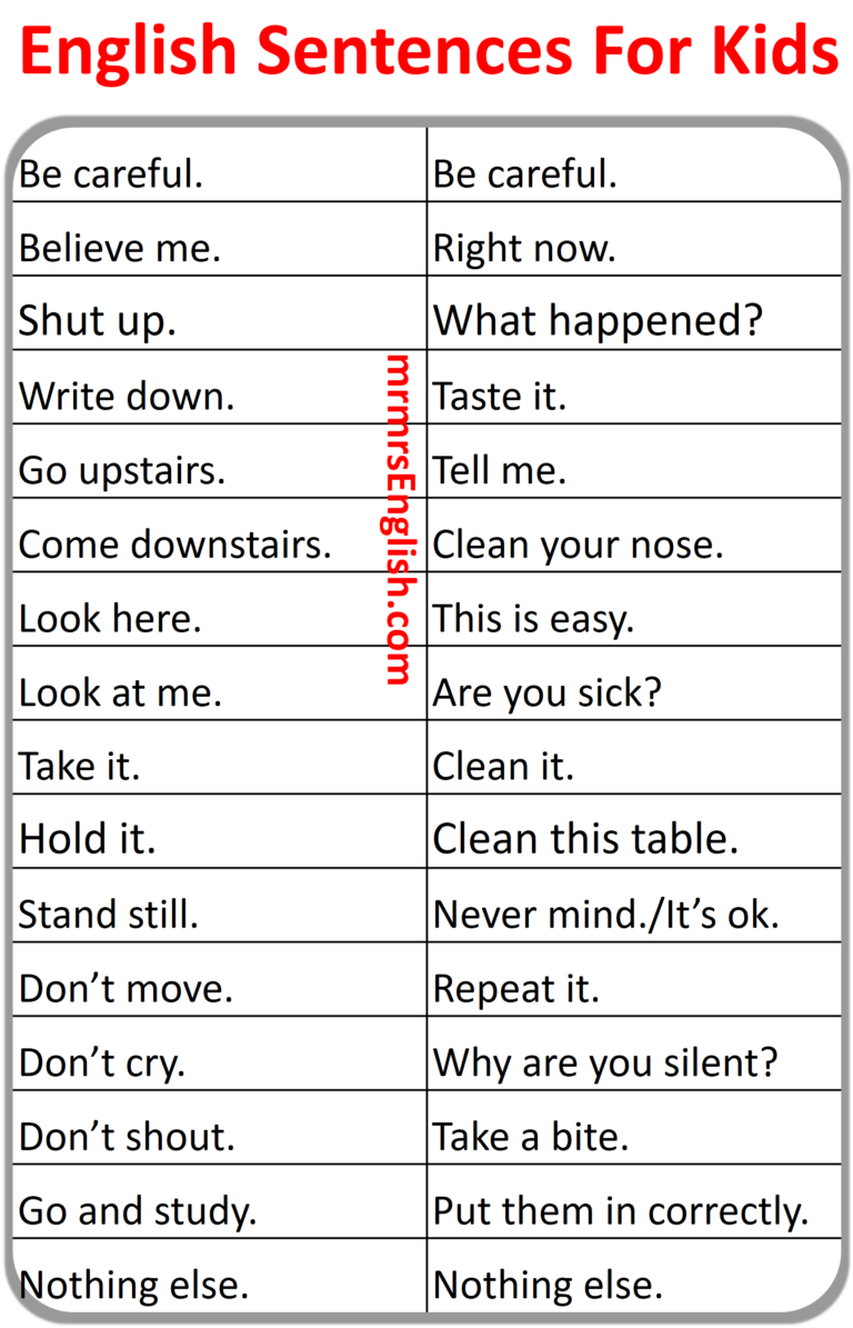 100 Simple Sentences For Kids in English with Pictures - MR MRS ENGLISH