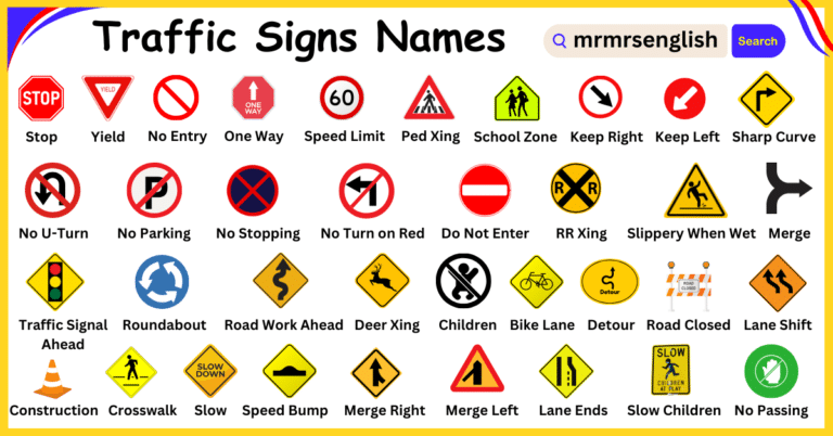 Traffic Signs Names in English with their Pictures - MR MRS ENGLISH