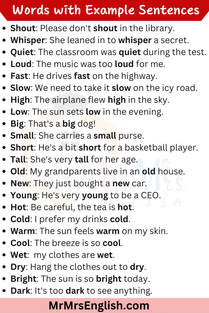 Daily Used Basic English Words with Example Sentences - MR MRS ENGLISH