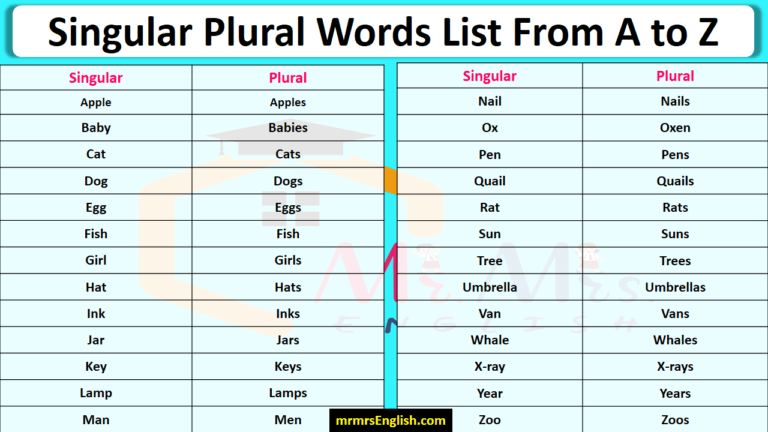 Singular Plural Words List From A to Z | 500+ Singular Plural words ...