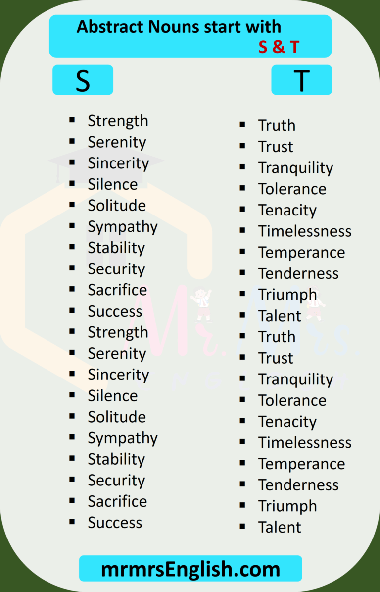 Abstract Nouns List A to Z in English | 500+ Abstract Nouns - MR MRS ...