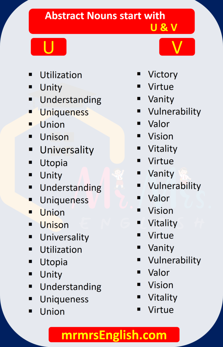 Abstract Nouns List A to Z in English | 500+ Abstract Nouns - MR MRS ...