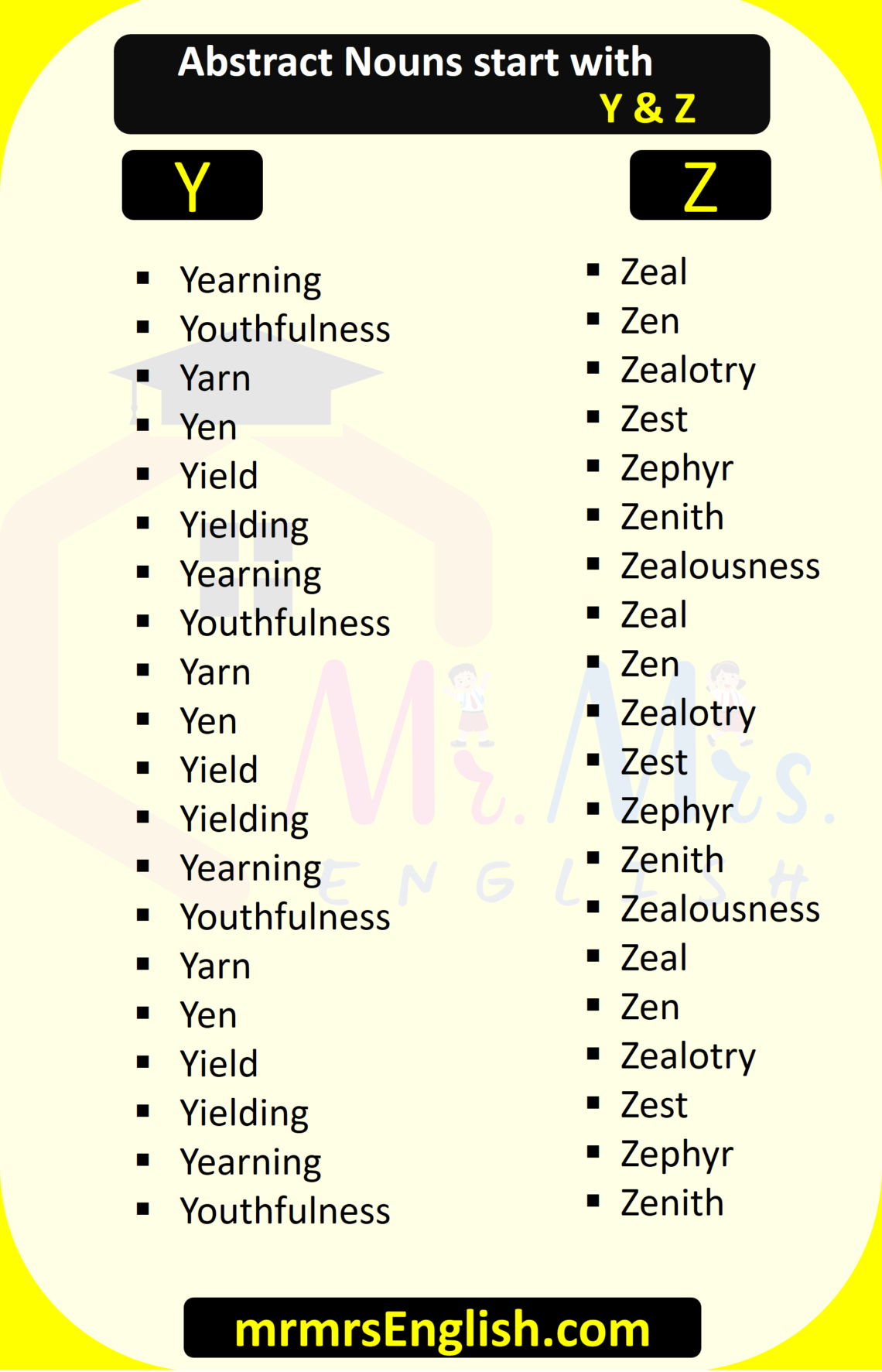 Abstract Nouns List A to Z in English | 500+ Abstract Nouns - MR MRS ...