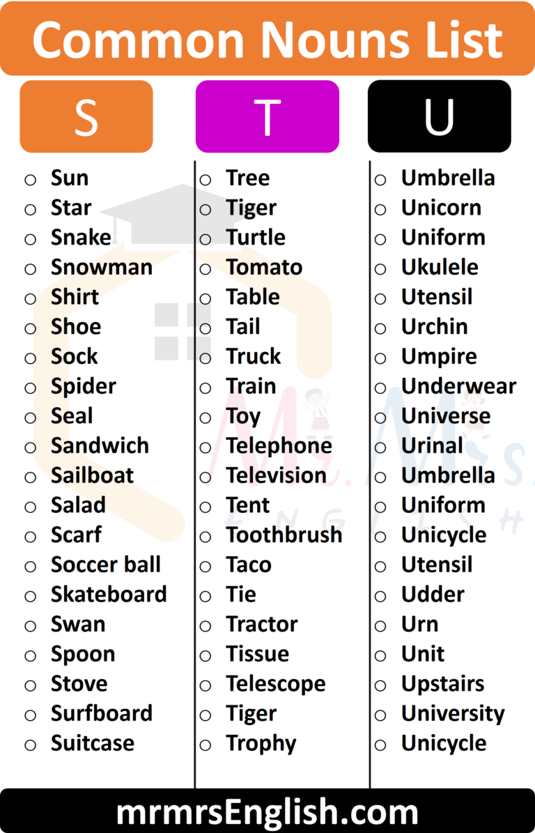 Common Nouns List A to Z | 500+ Common Nouns - MR MRS ENGLISH