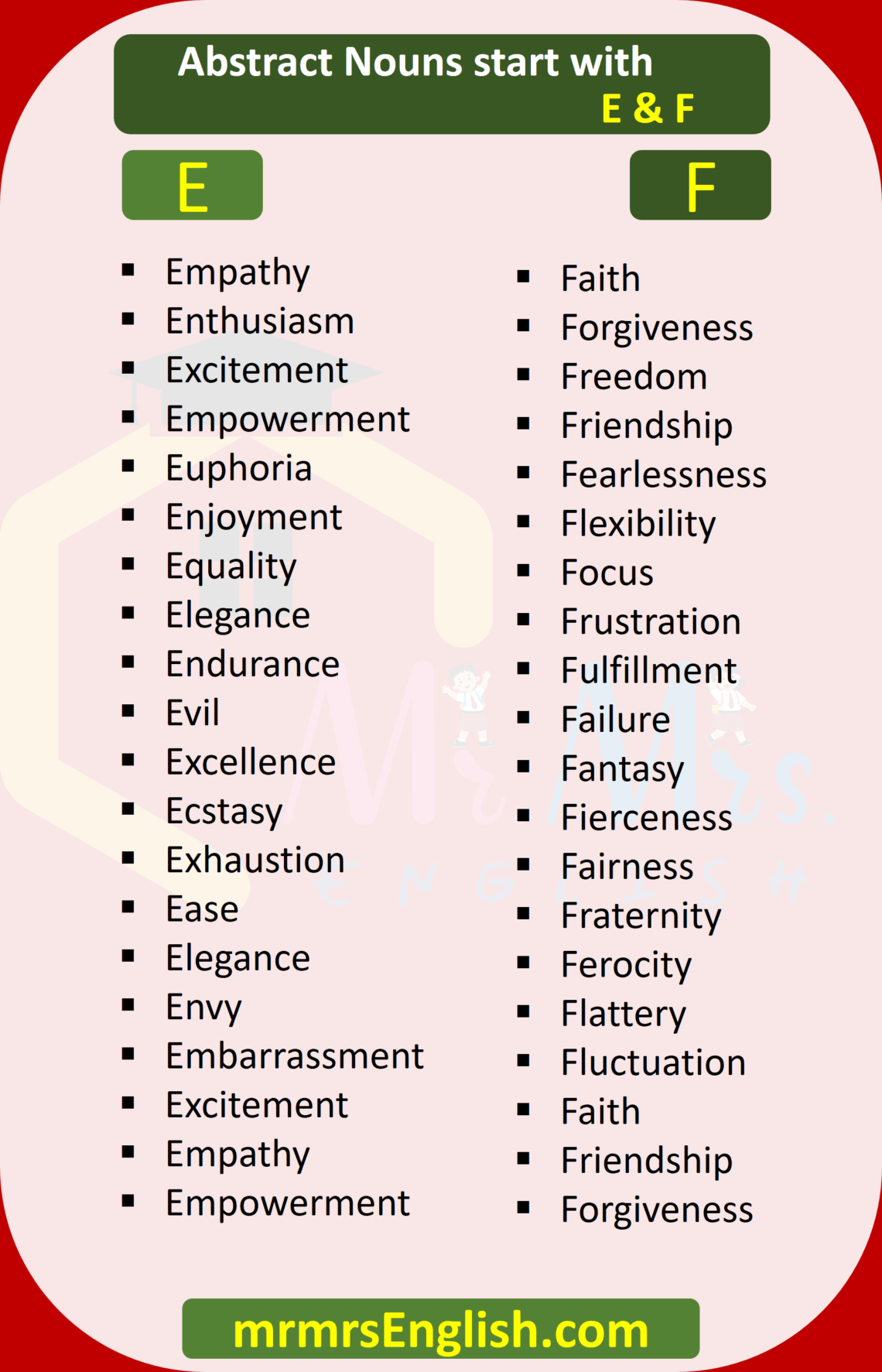 Abstract Nouns List A to Z in English | 500+ Abstract Nouns - MR MRS ...