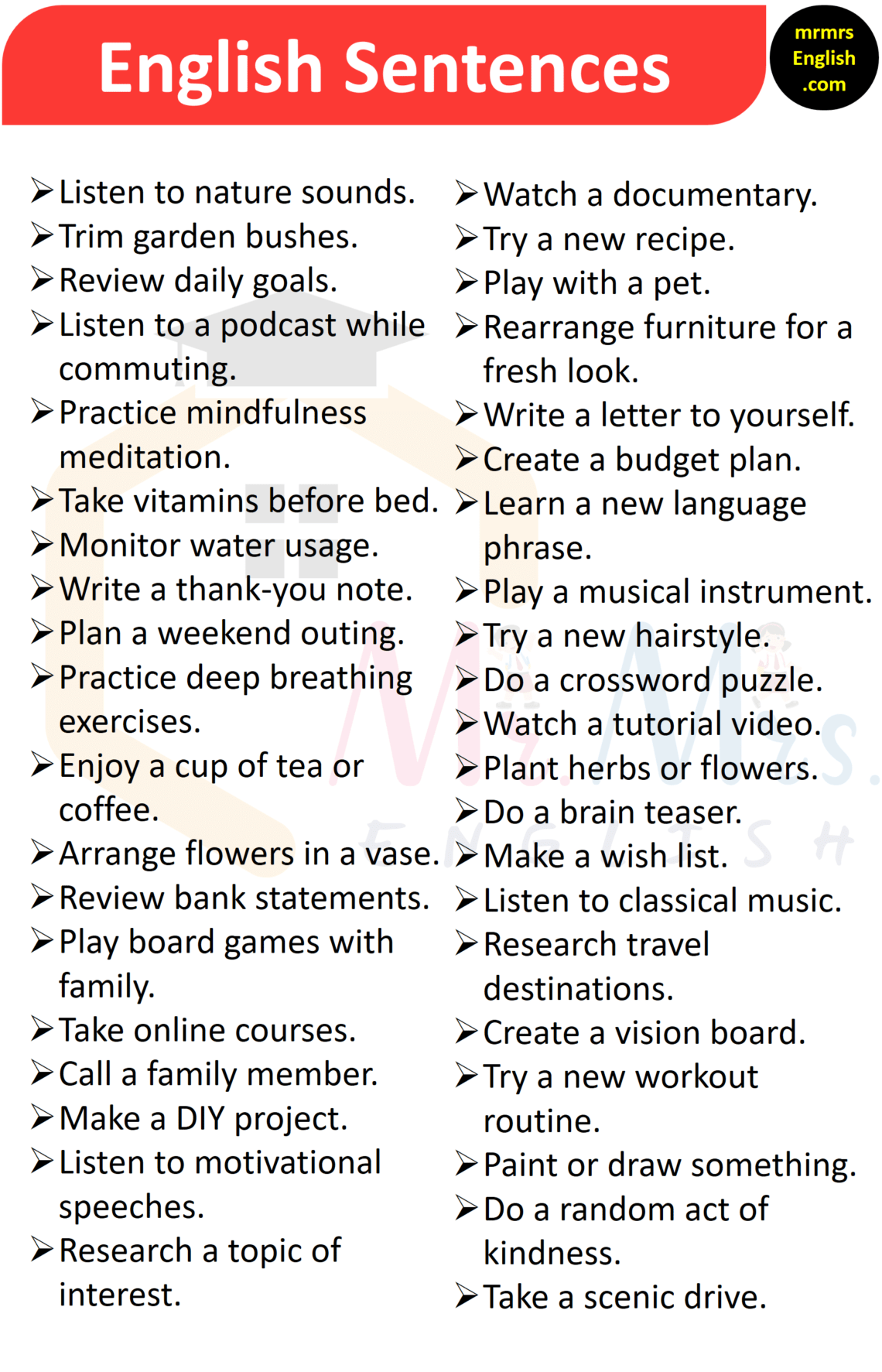 160 English Speaking Practice Sentences for Beginners - MR MRS ENGLISH