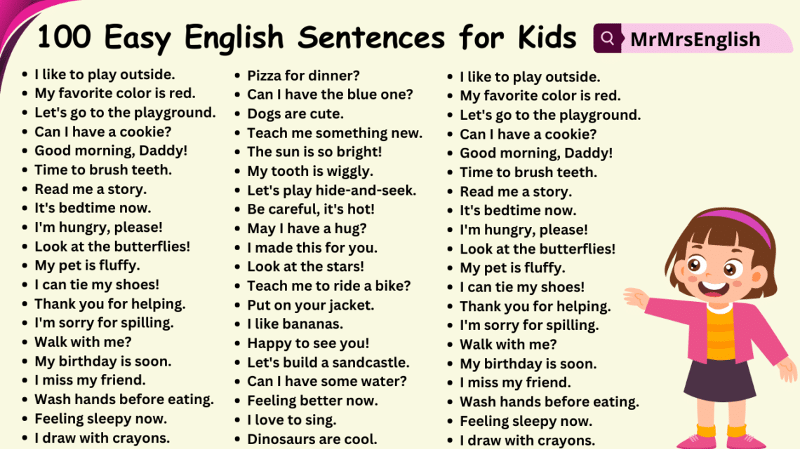 100 Easy English Sentences for Kids | Kids English Sentences - MR MRS ...