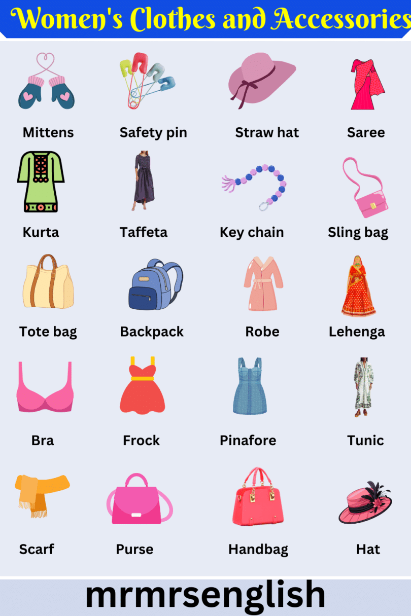 Women's Clothes and Accessories Names with Pictures - MR MRS ENGLISH