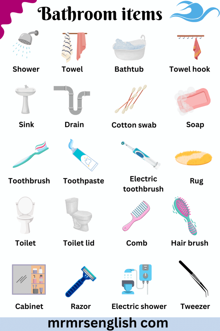 Bathroom items Names in English with Their Pictures - MR MRS ENGLISH