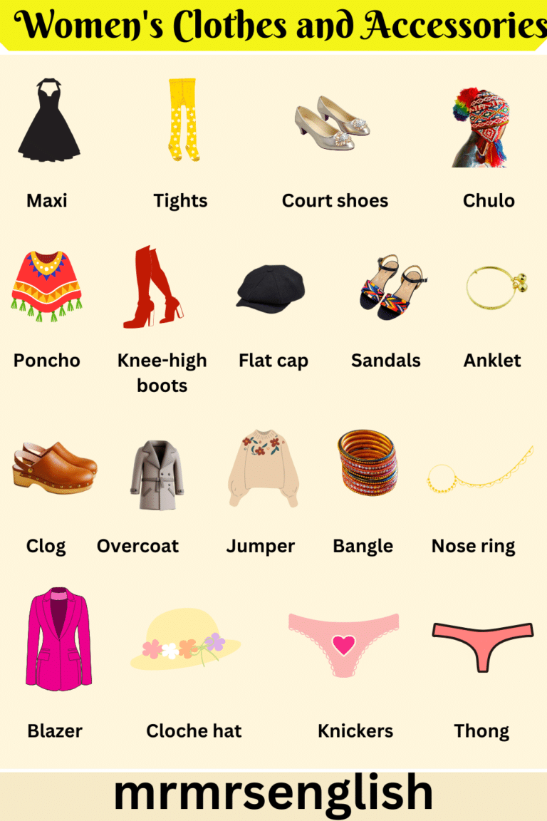 Women's Clothes and Accessories Names with Pictures - MR MRS ENGLISH