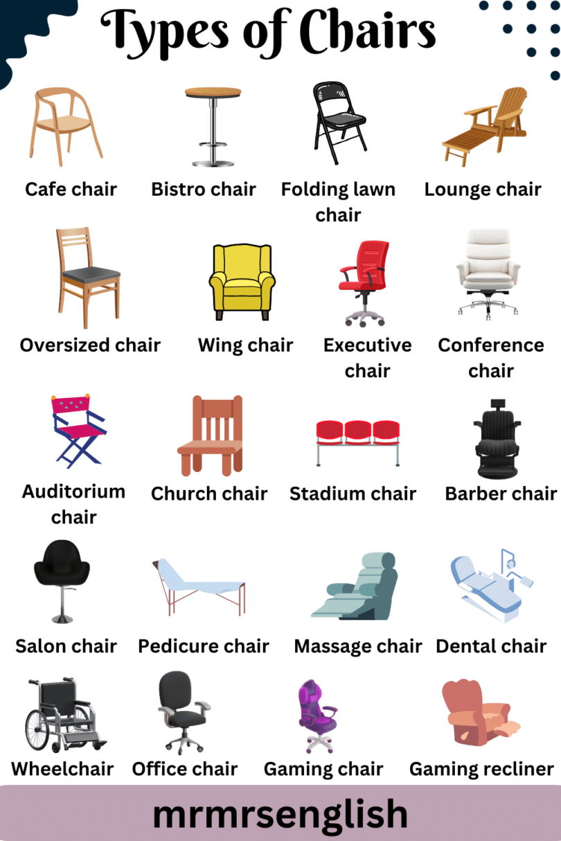 Types of Chairs with names and Pictures in English - MR MRS ENGLISH
