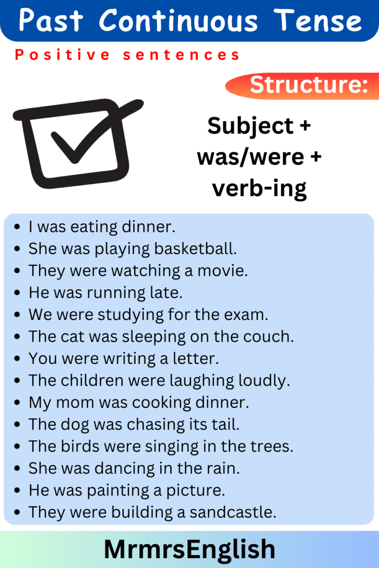 100+ Example Sentences of Past Continuous Tense in English - MR MRS ENGLISH