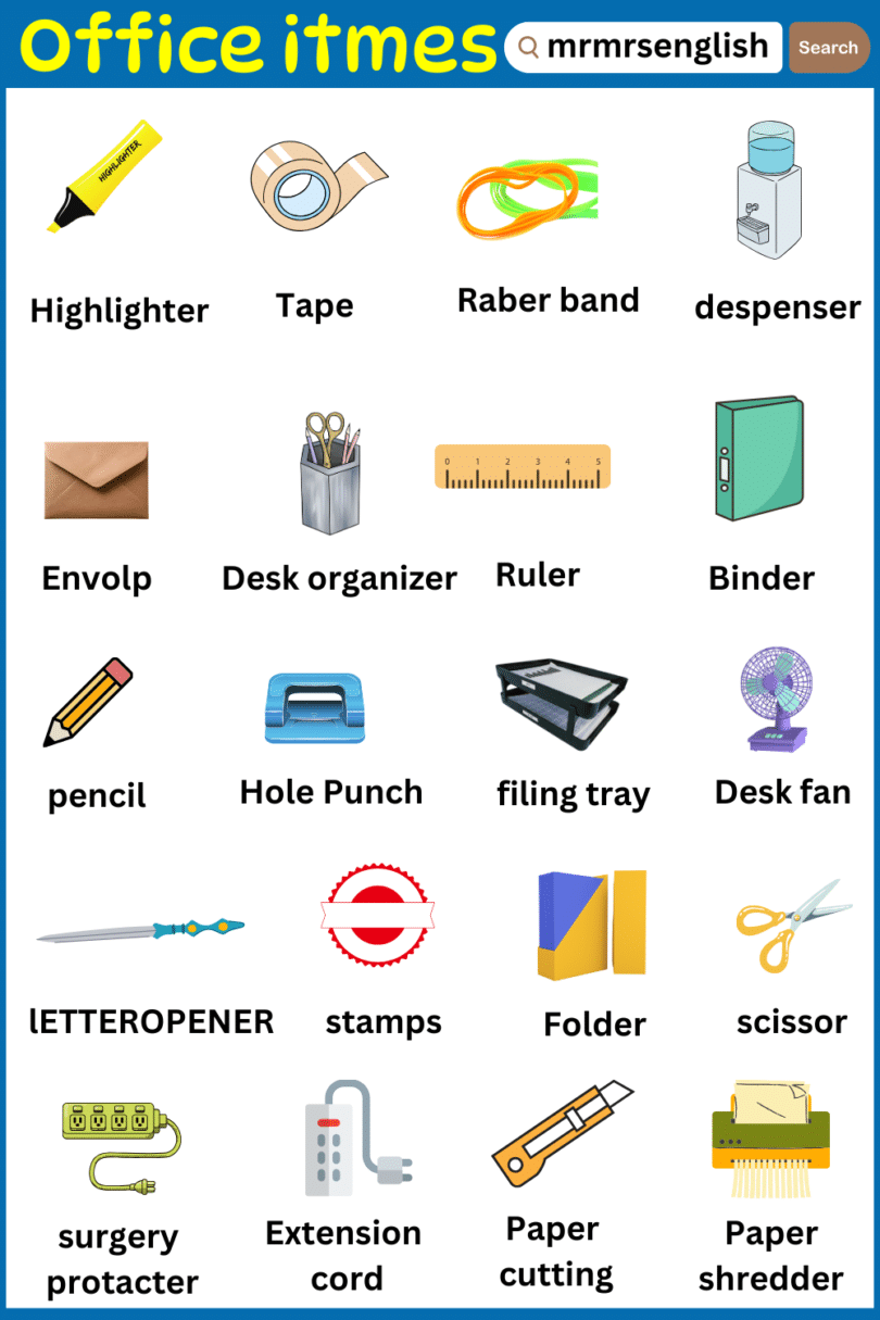 Names of office items Vocabulary with Pictures in English - MR MRS ENGLISH