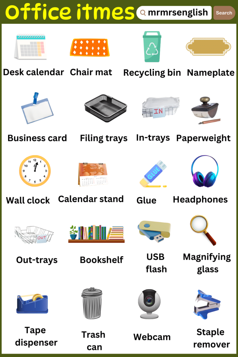 Names of office items Vocabulary with Pictures in English - MR MRS ENGLISH