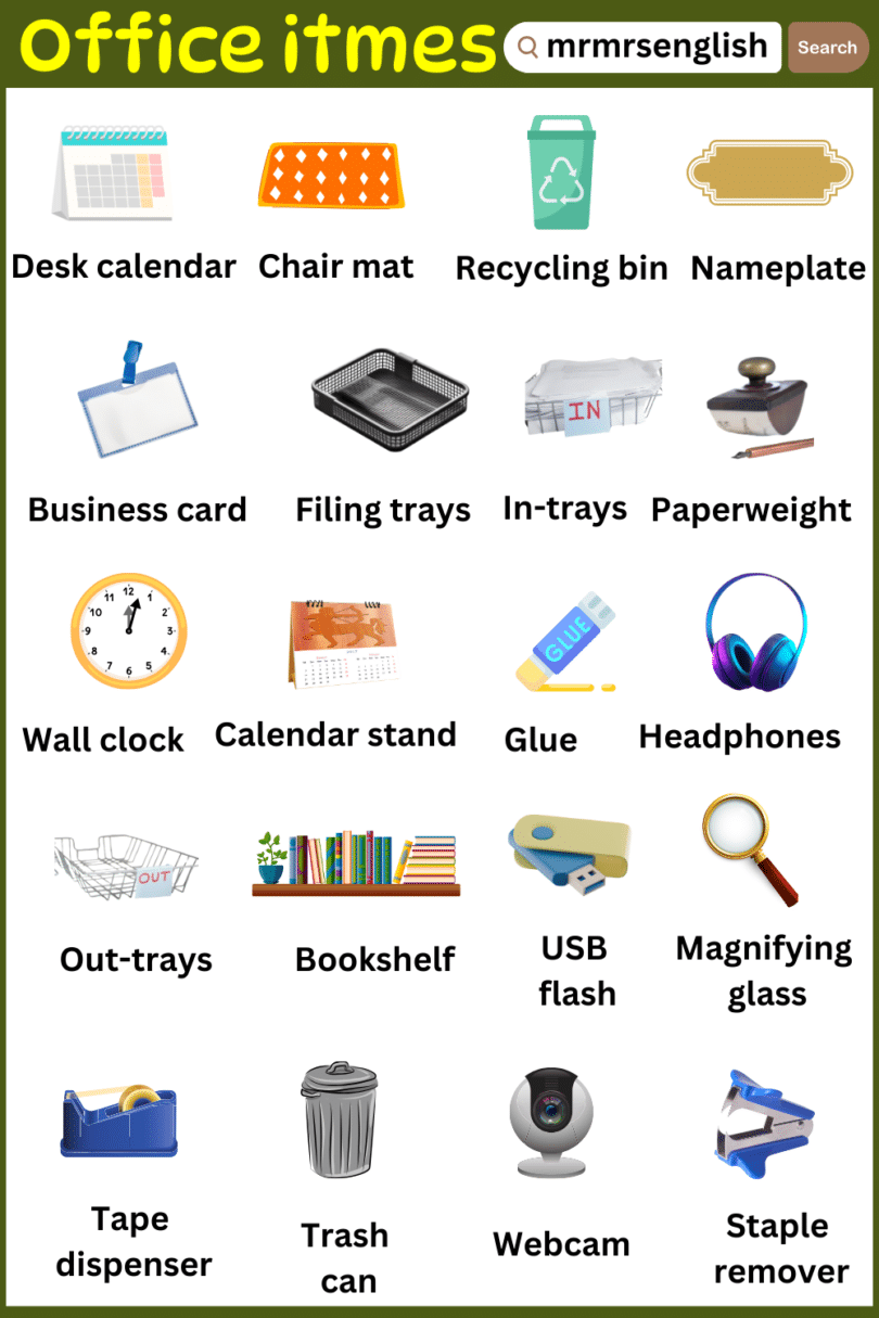 Names of office items Vocabulary with Pictures in English - MR MRS ENGLISH