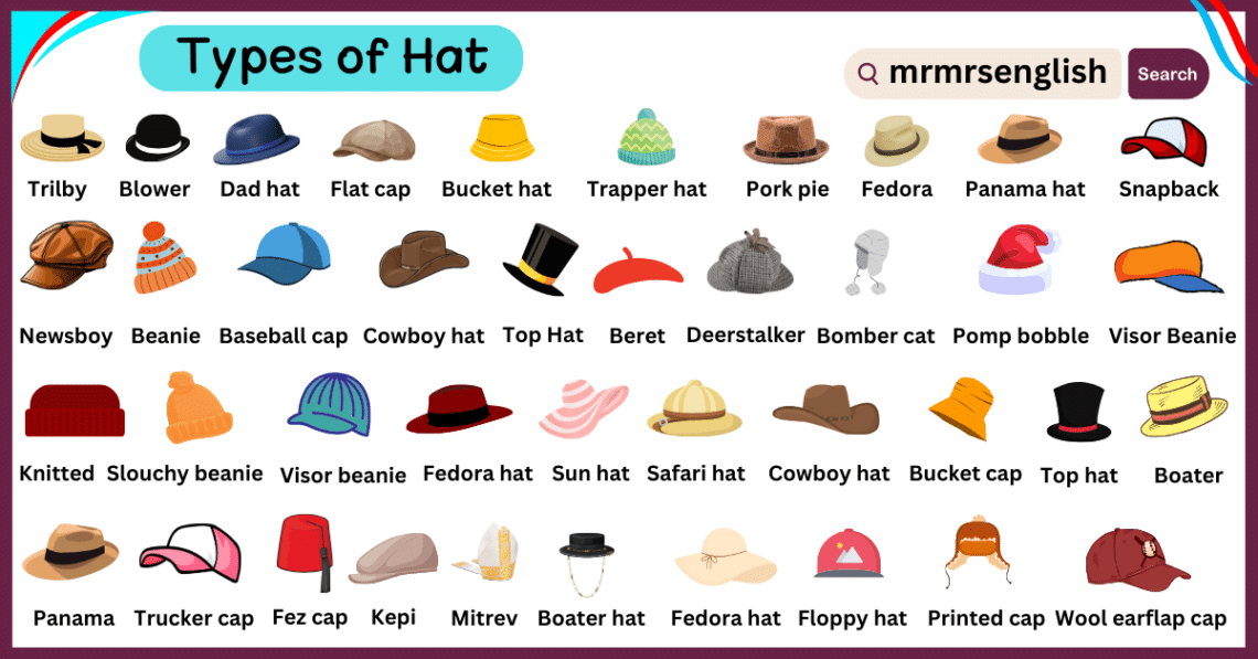 Different Hat Styles Names for Men and Women with Pictures - MR MRS ENGLISH