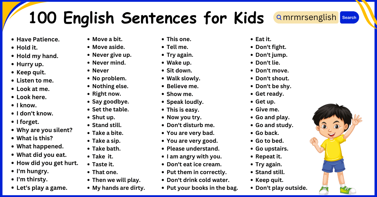 100 Useful English Sentences for Kids for Everyday Conversation - MR ...