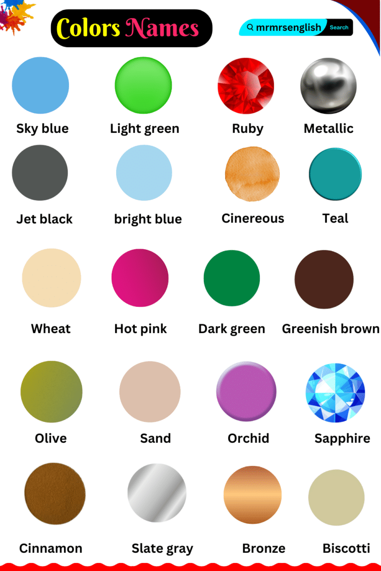 Colors Names Vocabulary in English and Their Images - MR MRS ENGLISH