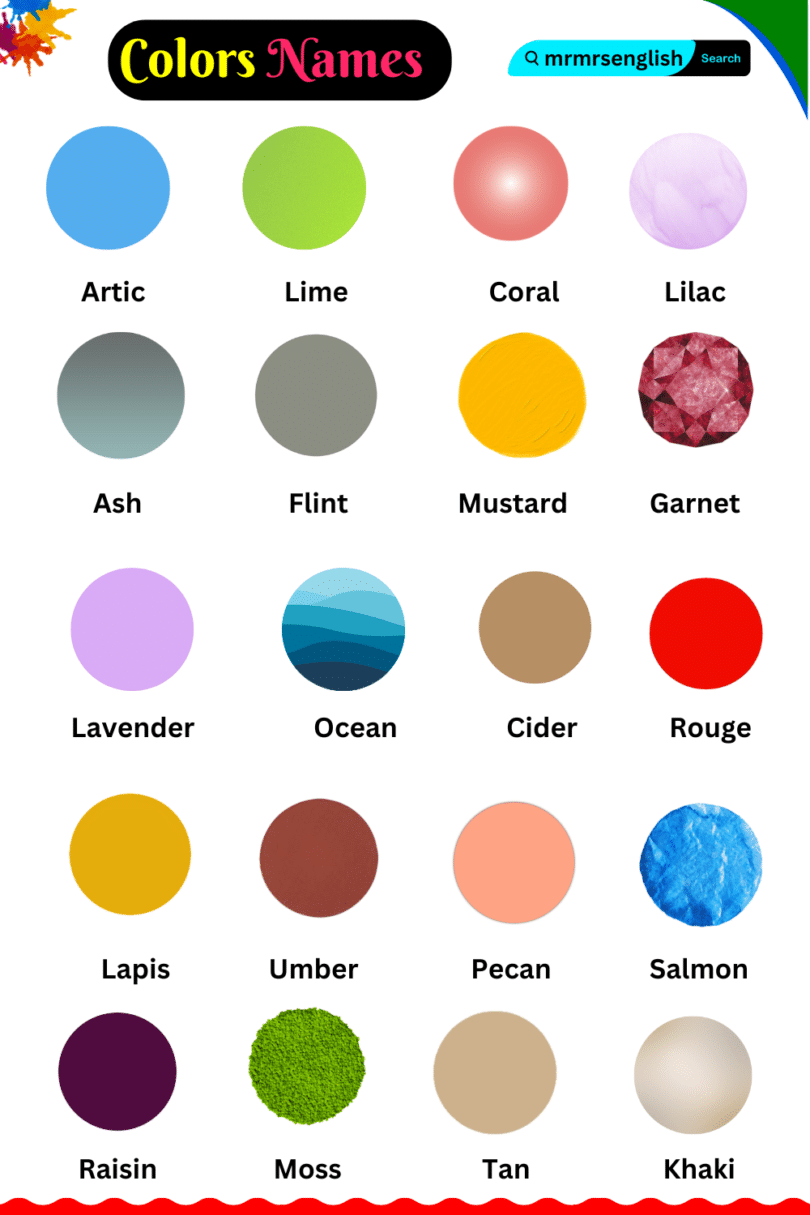 Colors Names Vocabulary in English and Their Images - MR MRS ENGLISH