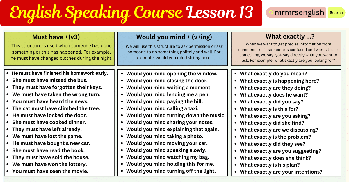 English Speaking Course Lesson 13 by Structures - MR MRS ENGLISH