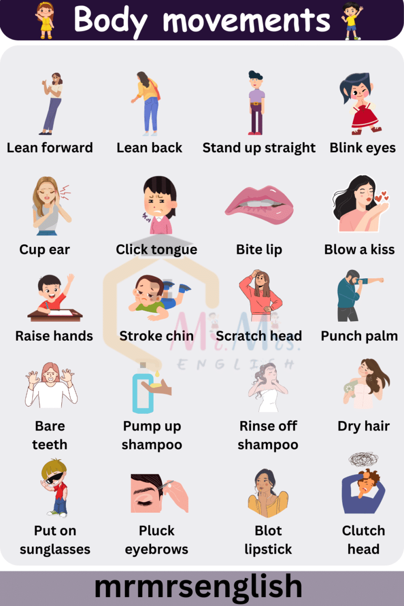 Humans Body Movements Names Vocabulary and Their Pictures - MR MRS ENGLISH