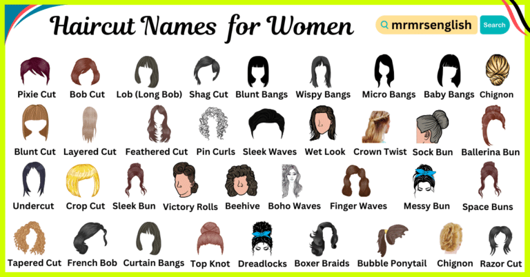 100 Haircuts Names for Women in English with Pictures - MR MRS ENGLISH