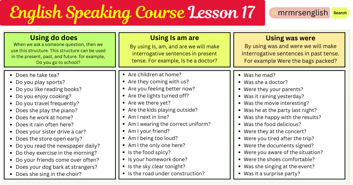 English Speaking Course Lesson 17 by Structures - MR MRS ENGLISH