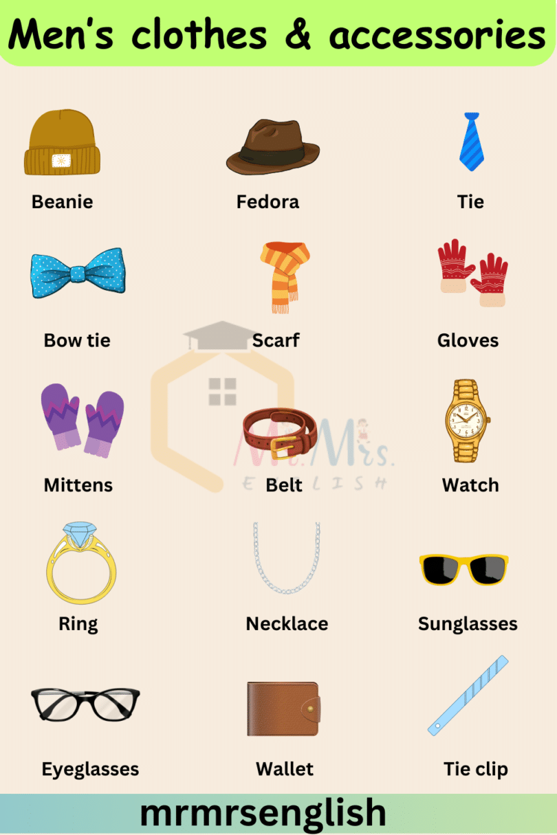 Men's Clothes and Accessories names in English and pictures - MR MRS ...