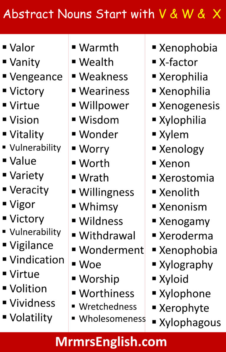 Abstract Nouns List From A to Z - 500 Abstract Nouns in English - MR ...