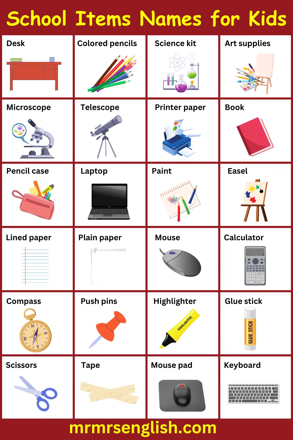 Stationery Items Names For Kids