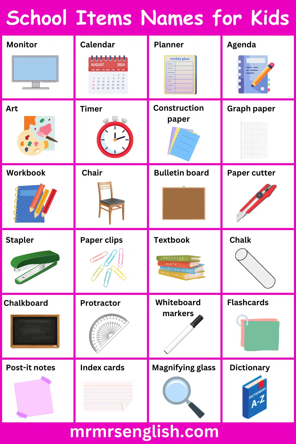 Stationery Items Names For Kids