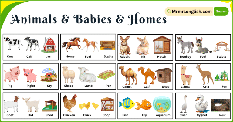 Animals Babies Names and Their Homes Names with Pictures - MR MRS ENGLISH