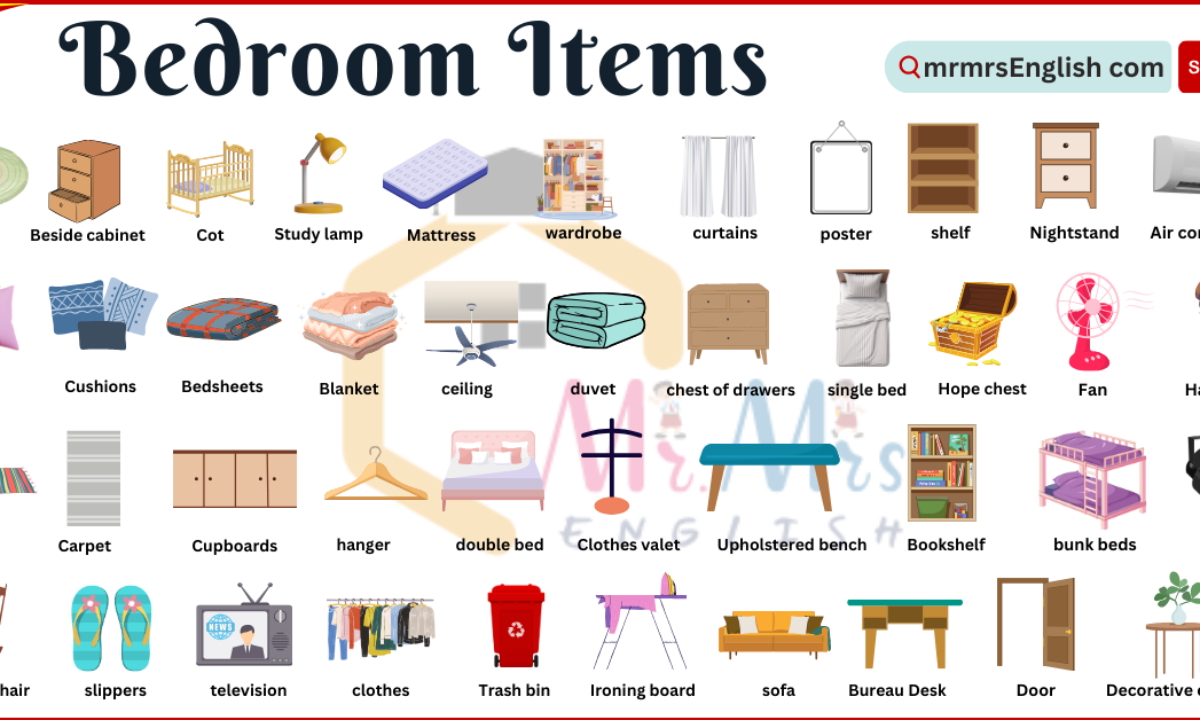 Bedroom Items Names in English and Pictures MR MRS ENGLISH