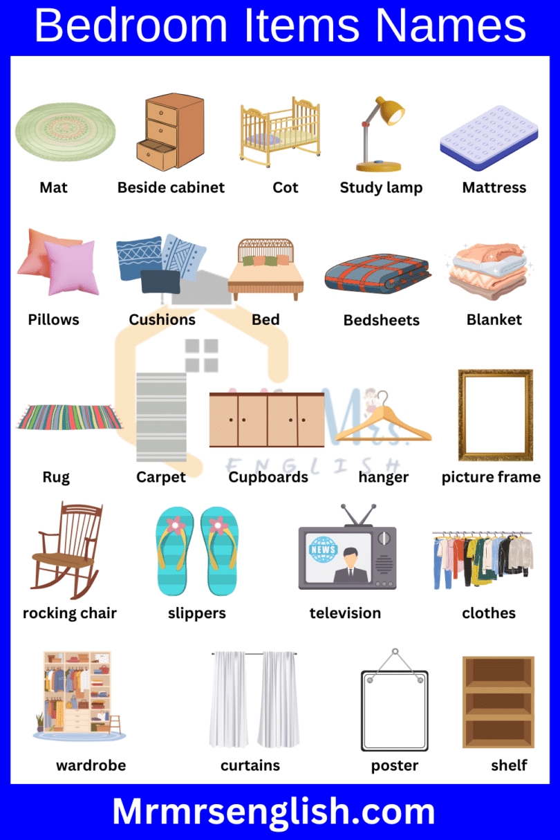 Bedroom Items Names in English and Pictures - MR MRS ENGLISH