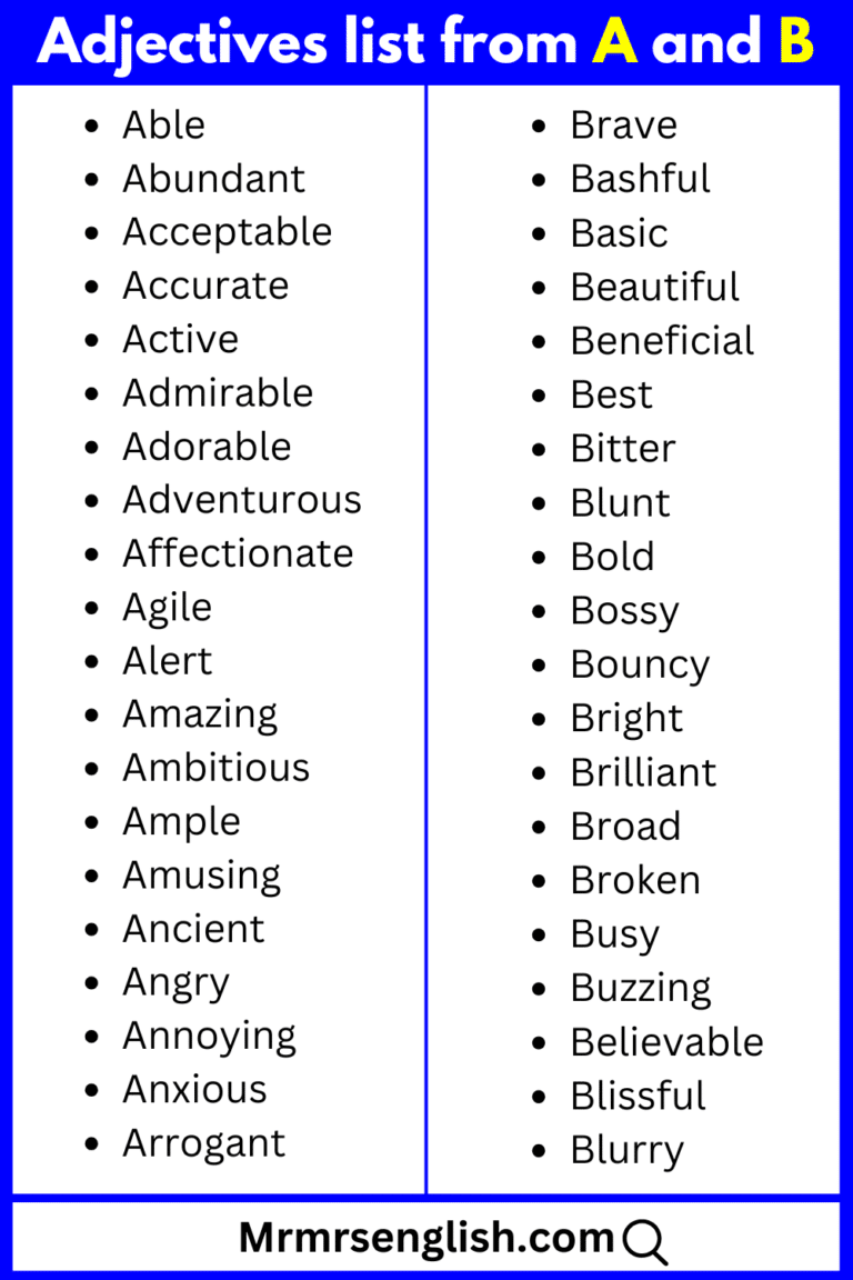 Adjectives list from A to Z | 500 Daily use of Adjectives in English ...
